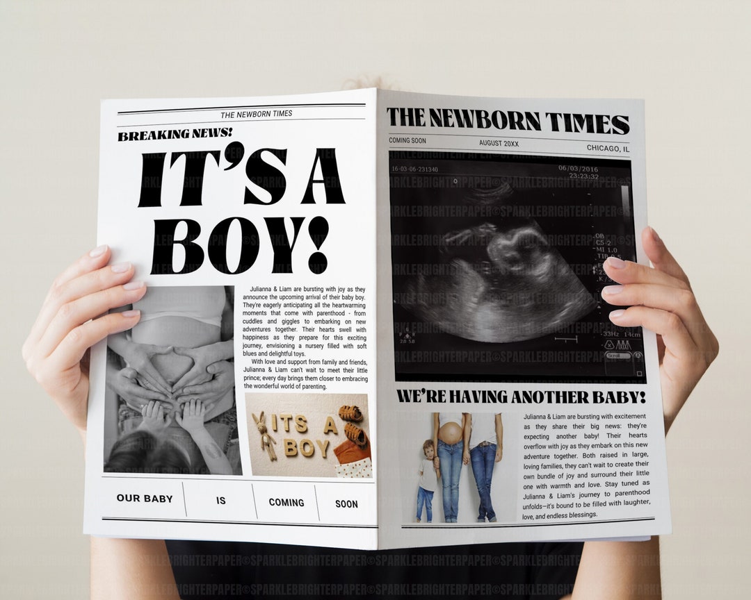It's A Boy! Baby Gender Reveal in Newspaper, the Baby Times Newspaper ...