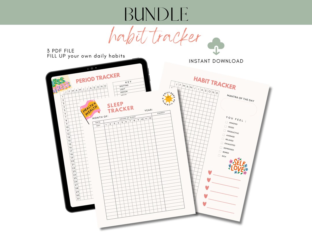 Habit Tracker Bundle, Printable Monthly Habit Track, Habit Challenge ...
