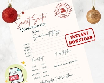 Secret Santa Questionnaire Printable, Holiday Gift Exchange Form ...