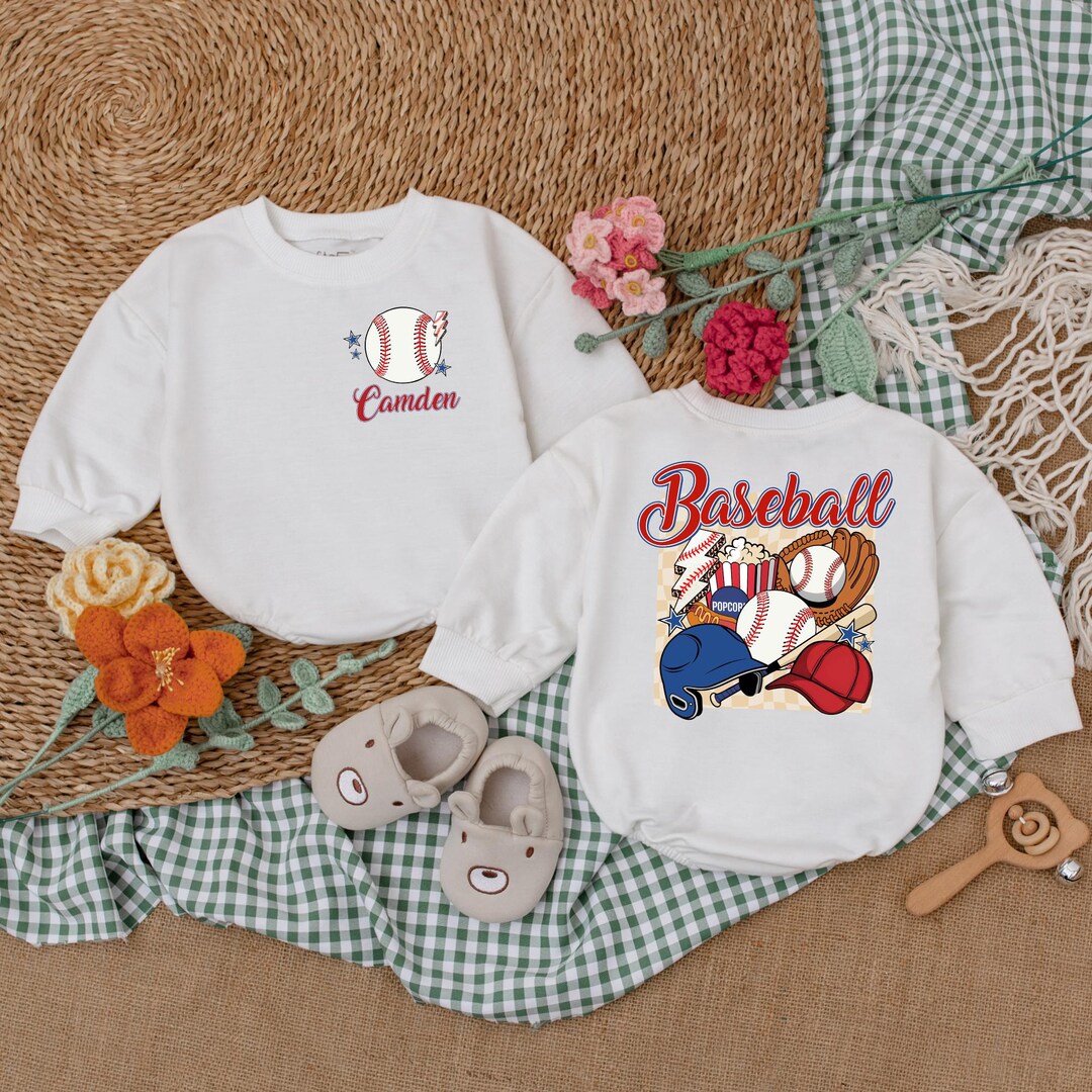 Personalized Baseball Game Day Baby Romper, Retro Baseball Baby ...