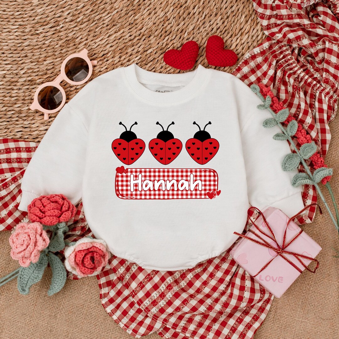Personalized Ladybug Heart Valentine Baby Romper, Cute Baby Girl ...