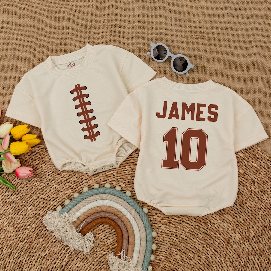 Personalized Football Baby Romper, Custom Name and Number Game Day Baby ...