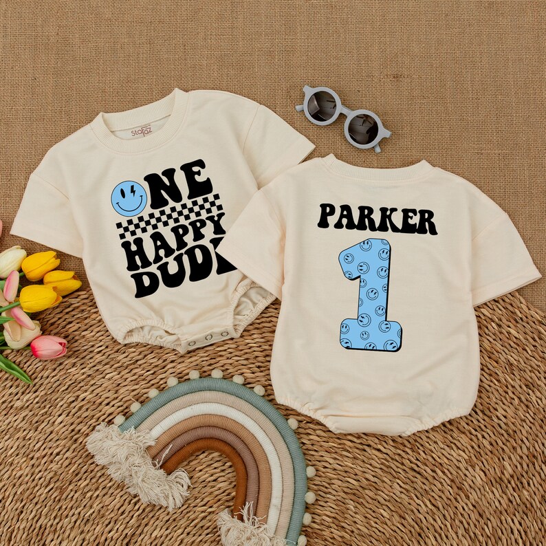 Personalized Blue One Happy Dude Romper, Matching Family Birthday ...