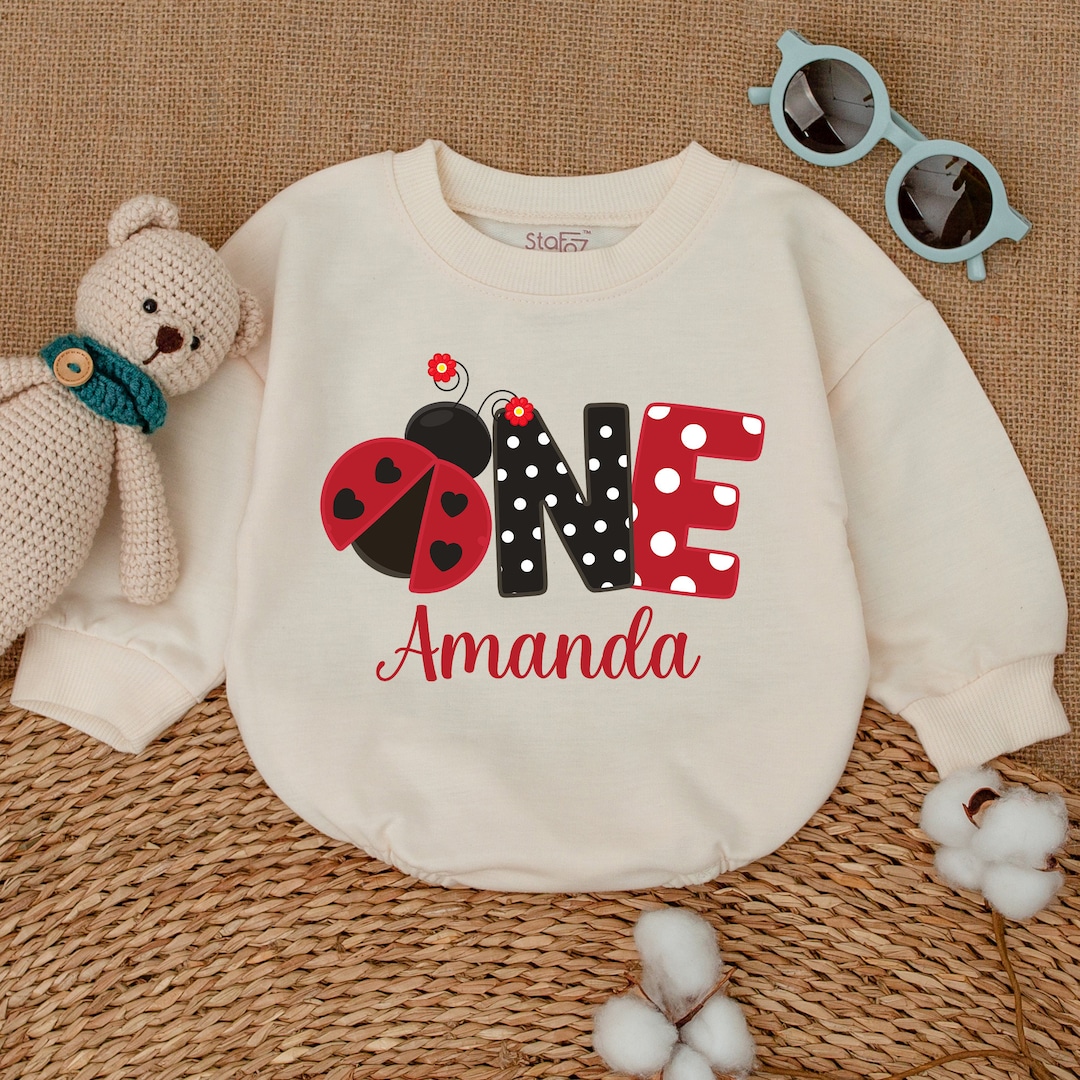 Personalized Ladybug First Birthday Romper, Red and Black One Bodysuit ...