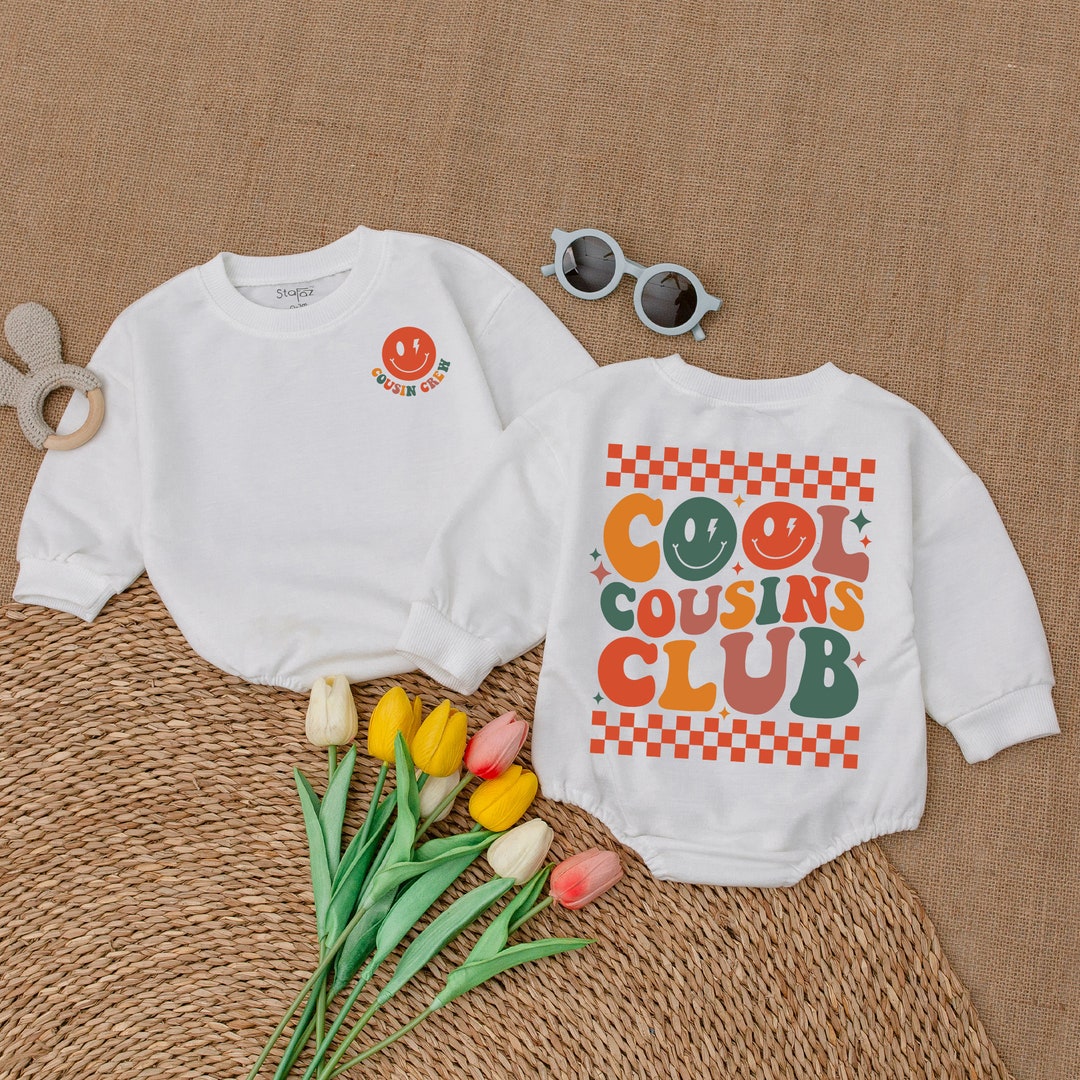 Retro Cool Cousins Club Romper, Cousin Crew Bodysuit, Smiley Face Outfit, Family Reunion Outfit ...