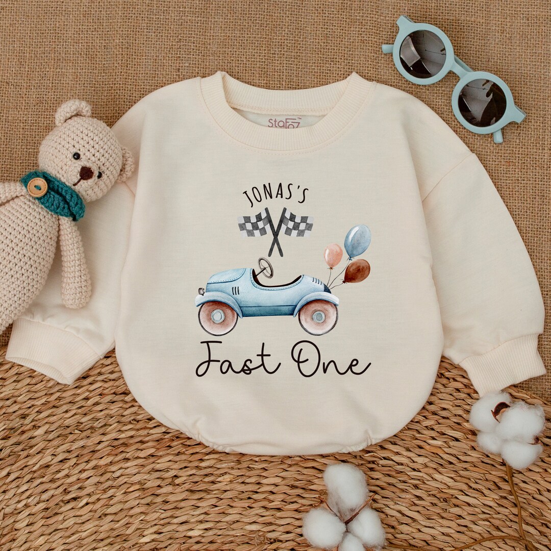 Personalized Fast One Birthday Romper, Checkered Flag Birthday Bodysuit ...