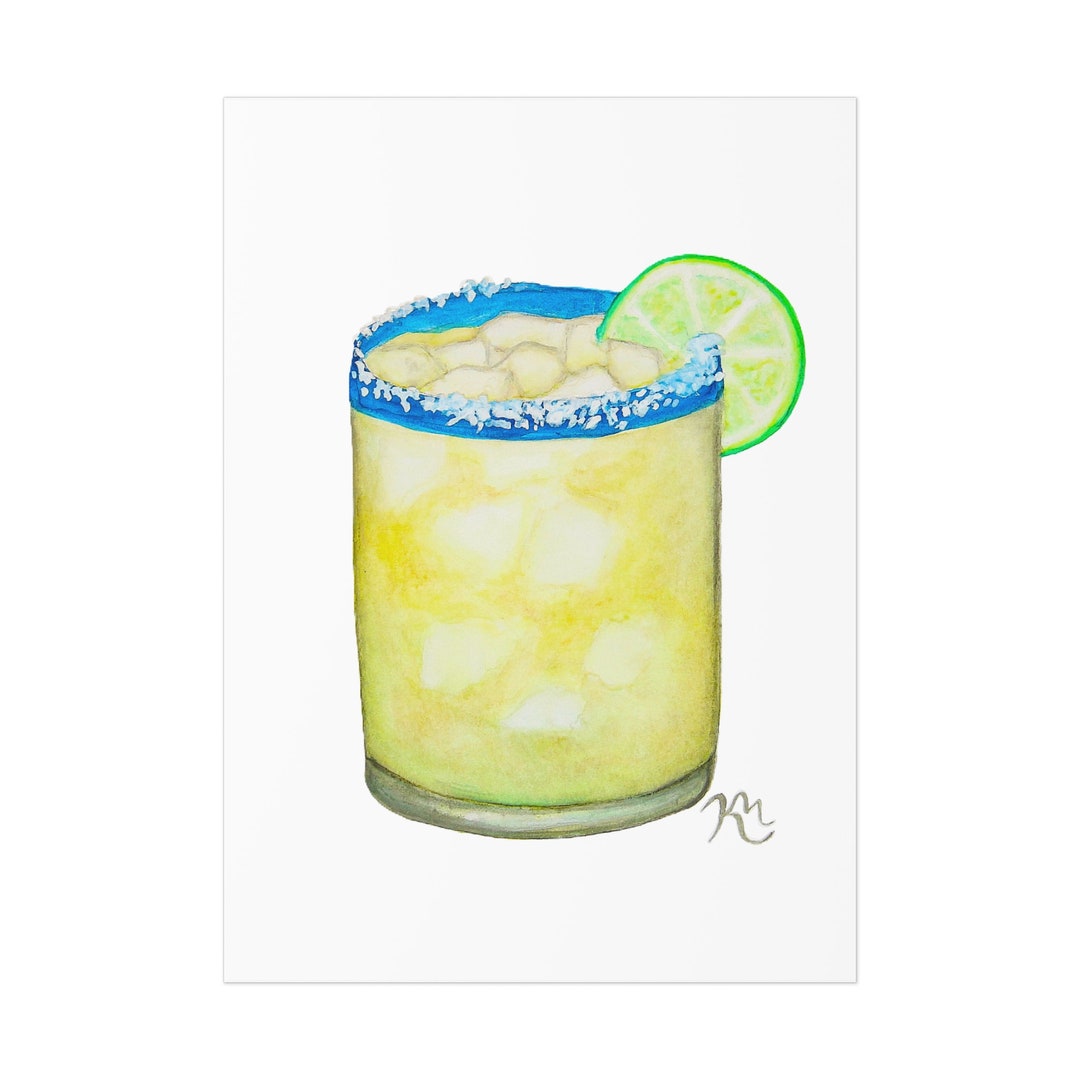 Watercolor Margarita With Blue Rim Cocktail Print - Etsy