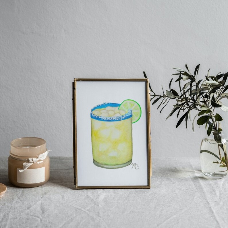 Watercolor Margarita With Blue Rim Cocktail Print - Etsy