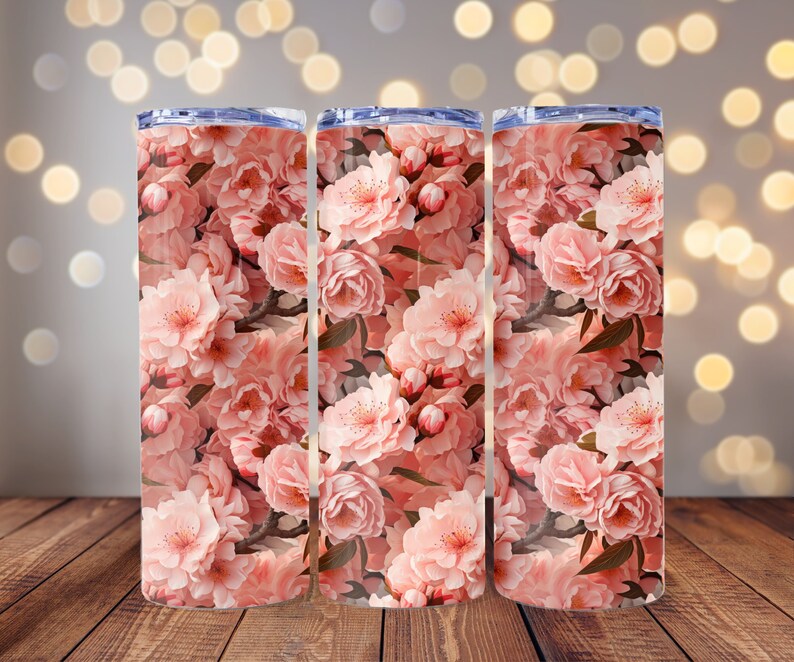 3D Spring Flowers Pink Peach Tree Blooming Seamless Pattern 20 Oz ...