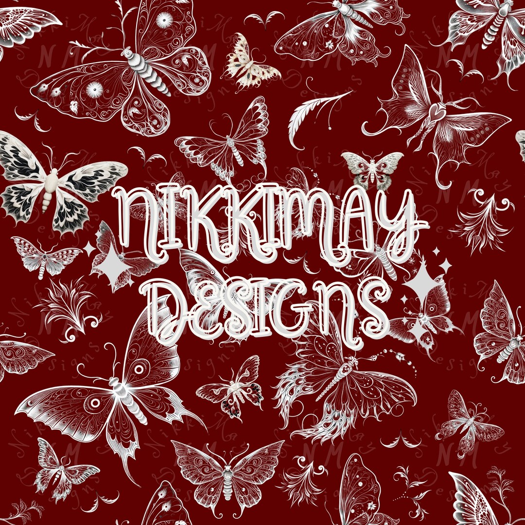Boho Gothic Witchy Moth Seamless Pattern Dark Red Repeating File for ...