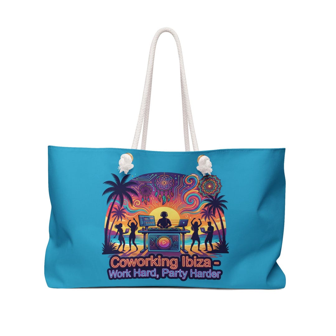 Coworking Ibiza Weekender Bag | Work Hard Party Harder, Sunset Palm ...