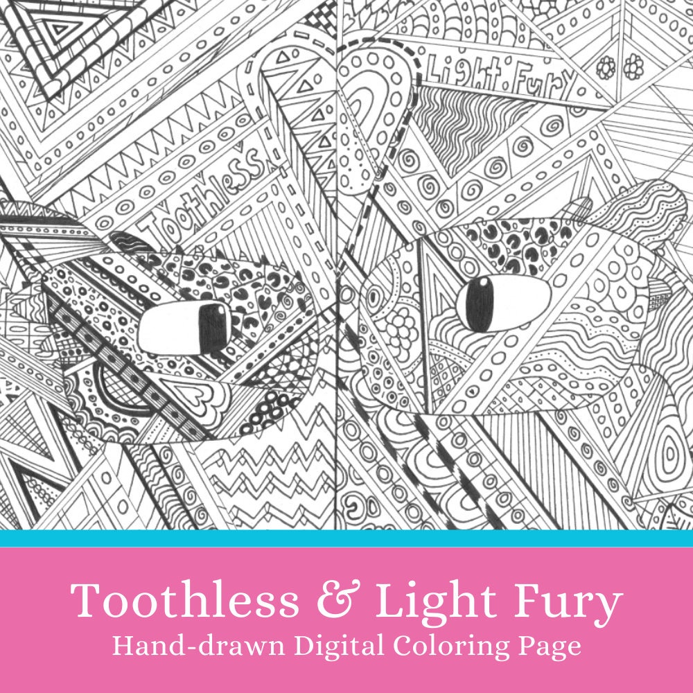 Toothless and Light Fury Hand-drawn Coloring Page - Digital Download ...
