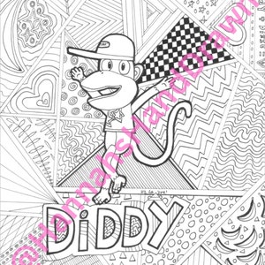 Diddy Kong and Dixie Kong Hand-drawn Coloring Page Bundle - Digital ...