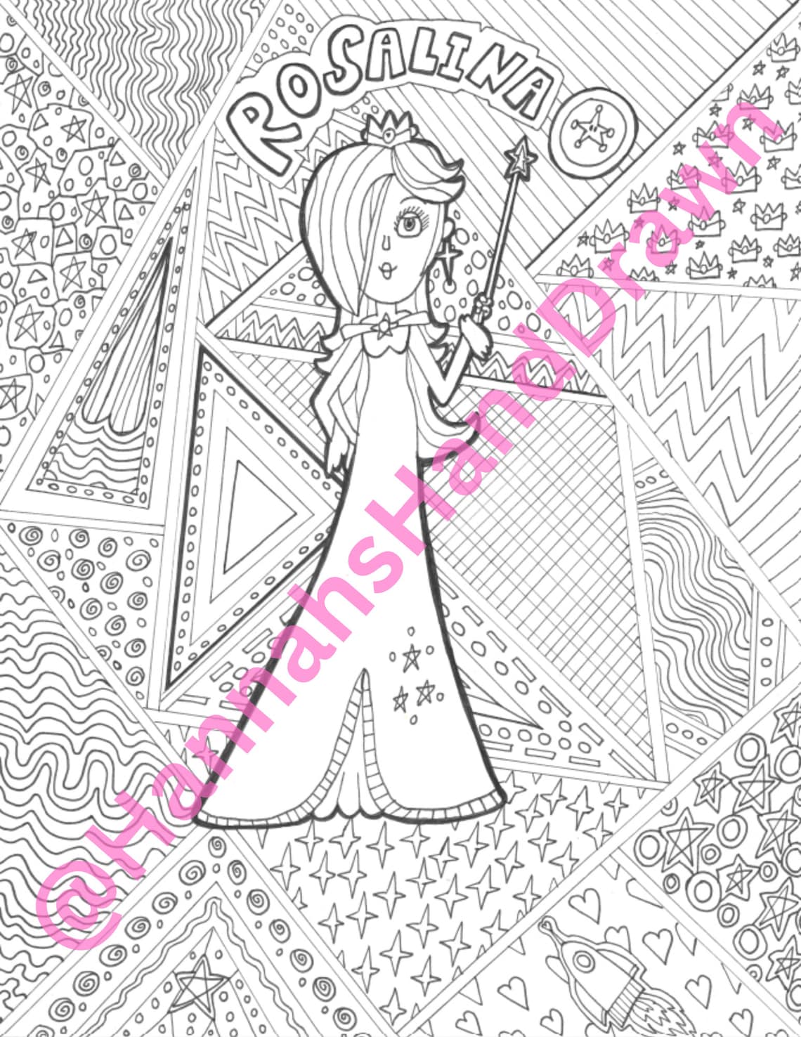 Super Mario Princesses Hand-drawn Coloring Page Bundle - Digital ...
