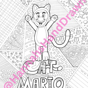 Cat Mario Hand-drawn Coloring Page - Digital Download - Super Mario - Etsy