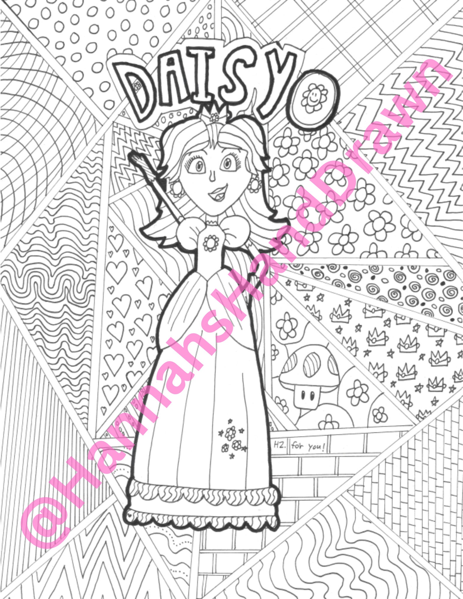 Super Mario Princesses Hand-drawn Coloring Page Bundle - Digital ...