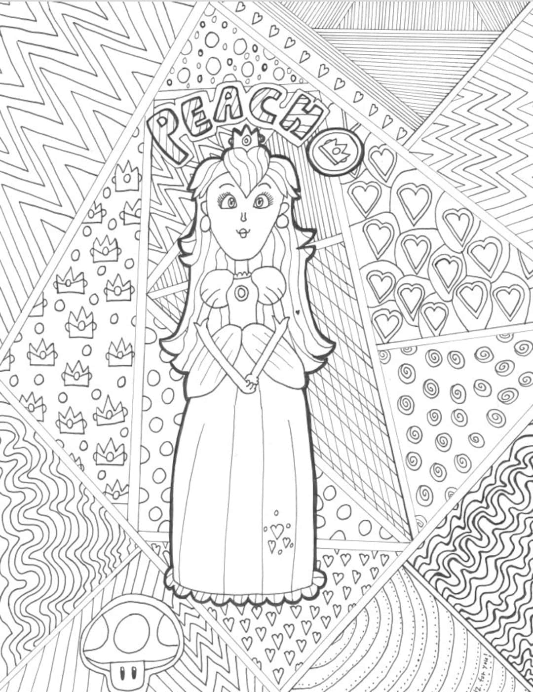 Super Mario Princesses Hand-drawn Digital Coloring Page Bundle - Etsy