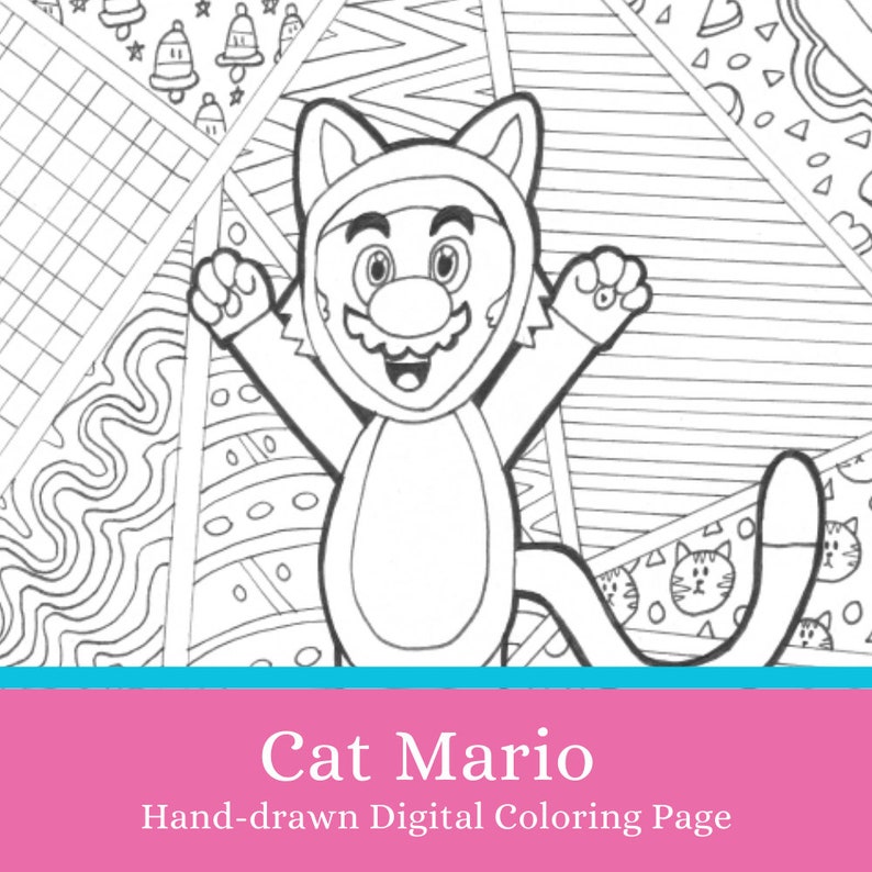 Cat Mario Hand-drawn Coloring Page - Digital Download - Super Mario - Etsy