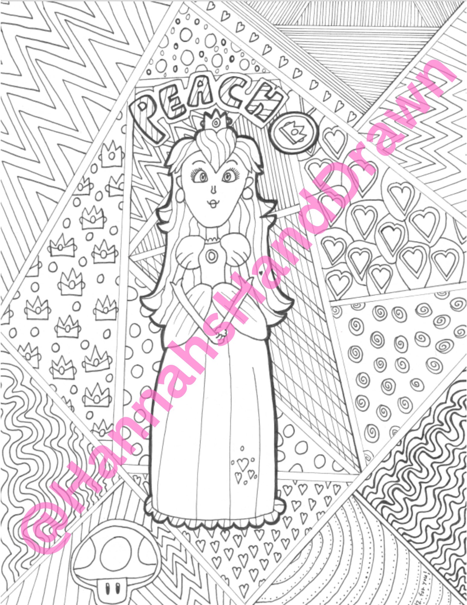Super Mario Princesses Hand-drawn Coloring Page Bundle - Digital ...