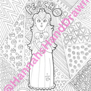 Super Mario Princesses Hand-drawn Coloring Page Bundle - Digital ...