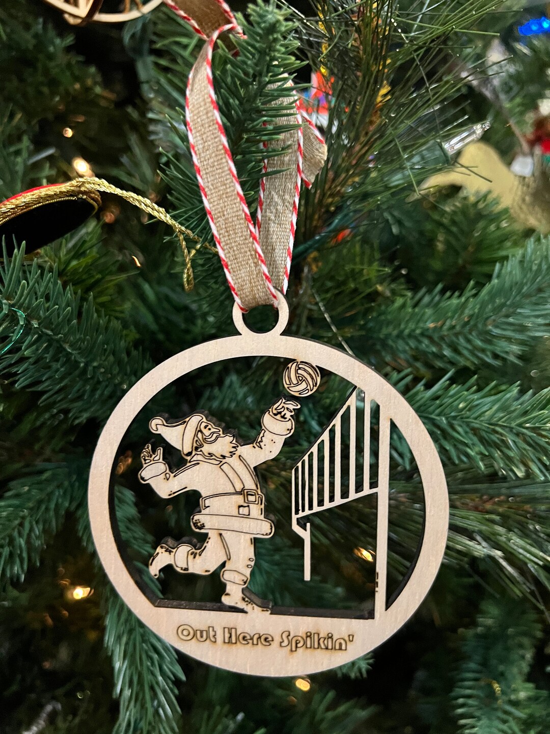 Santa Volleyball Wooden Ornament - Our Here Spikin' - Laser Cut - Etsy