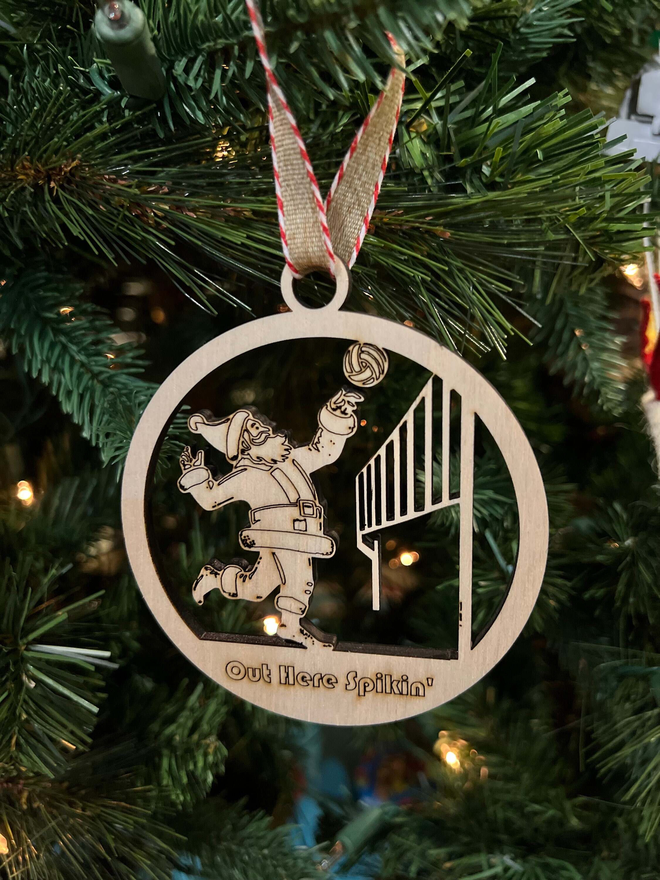 Santa Volleyball Wooden Ornament - Our Here Spikin' - Laser Cut - Etsy