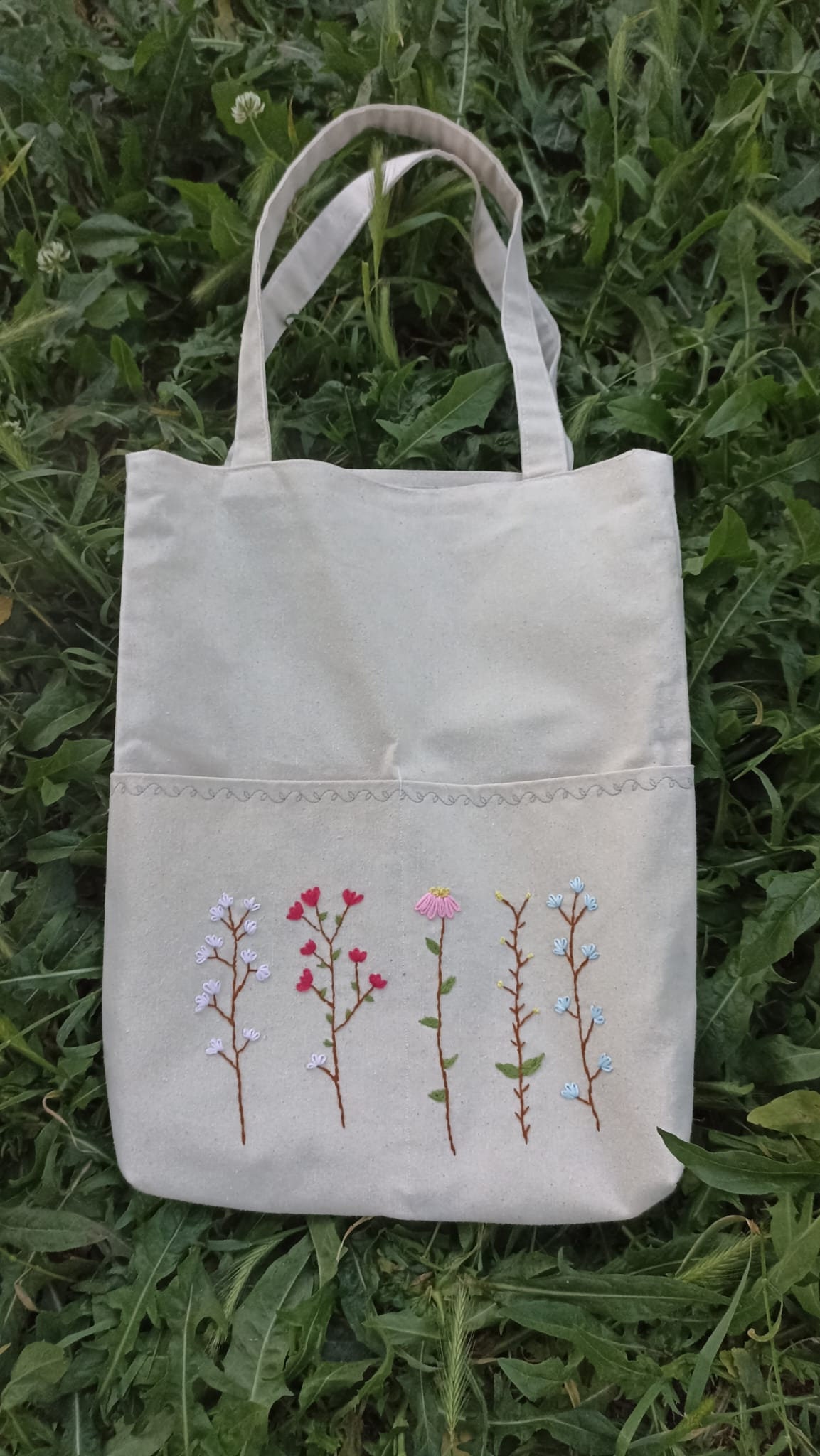 Embroidered Tote Bag, Handmade Linen Bag With Zipper and Pockets, Hand ...