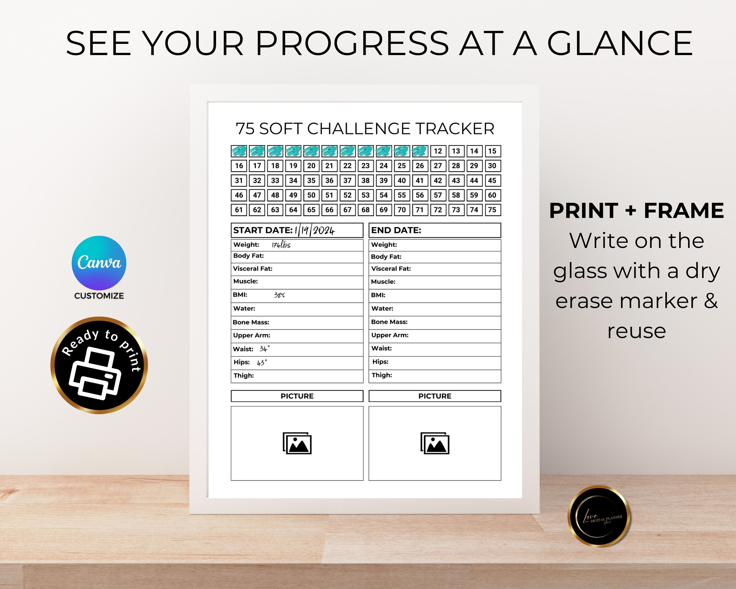 75 Soft Challenge Tracker EDITABLE | Customizable Canva Template | 75 ...