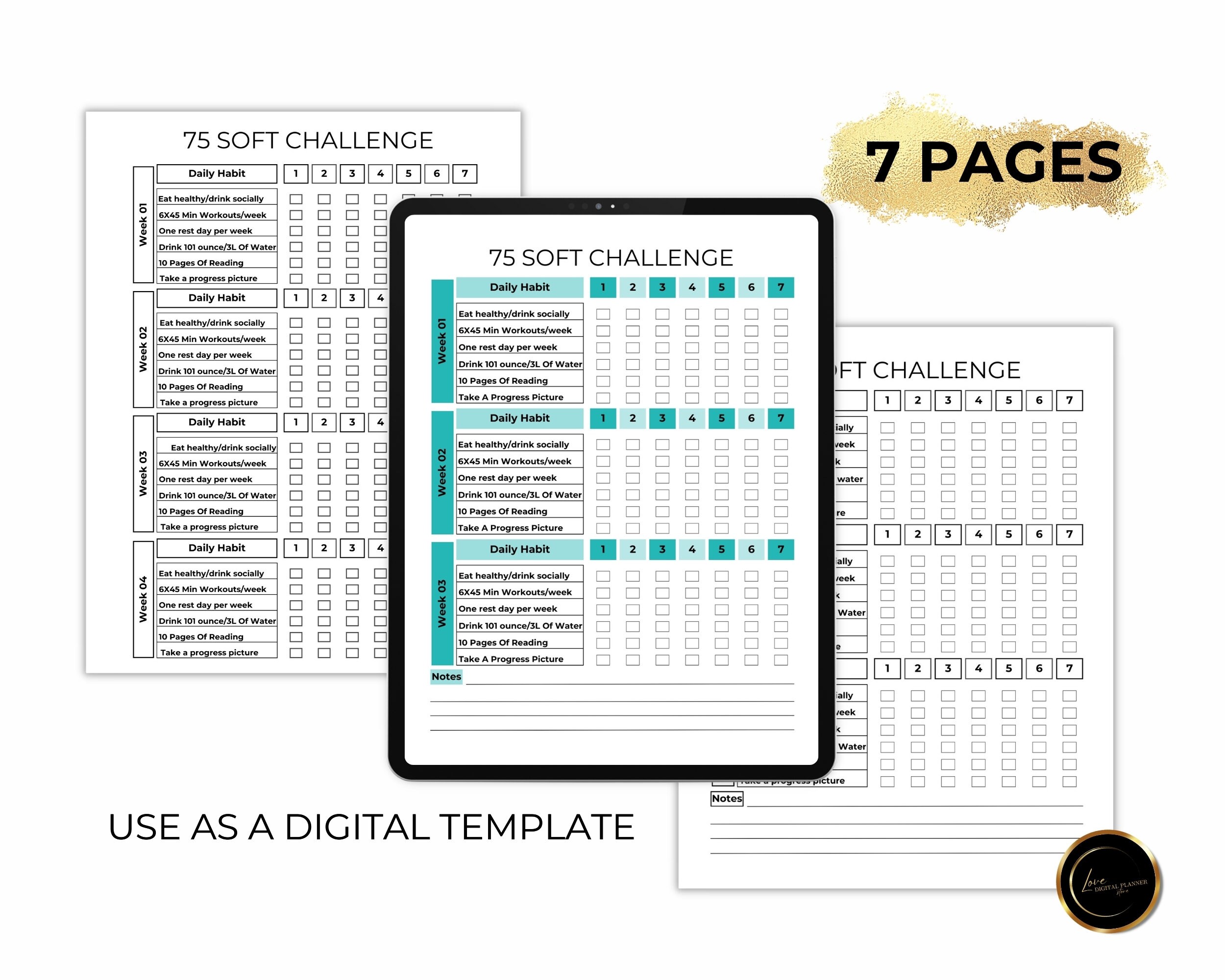 75 Soft Challenge Tracker EDITABLE | Canva Template | 75 Soft Printable ...