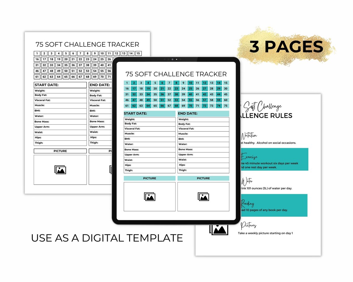 75 Soft Challenge Tracker EDITABLE Customizable Canva Template 75 Soft ...