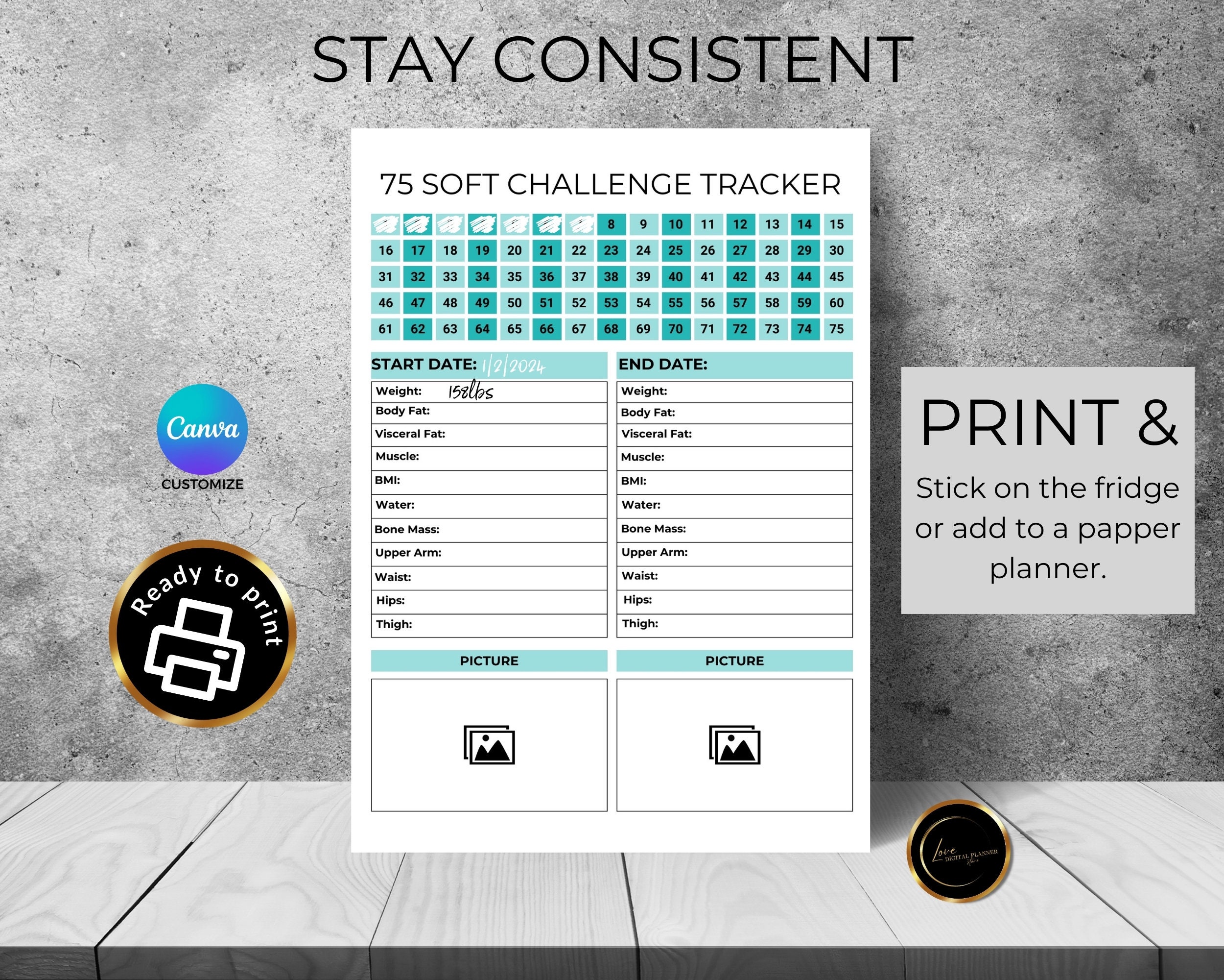 75 Soft Challenge Tracker EDITABLE Customizable Canva Template 75 Soft ...