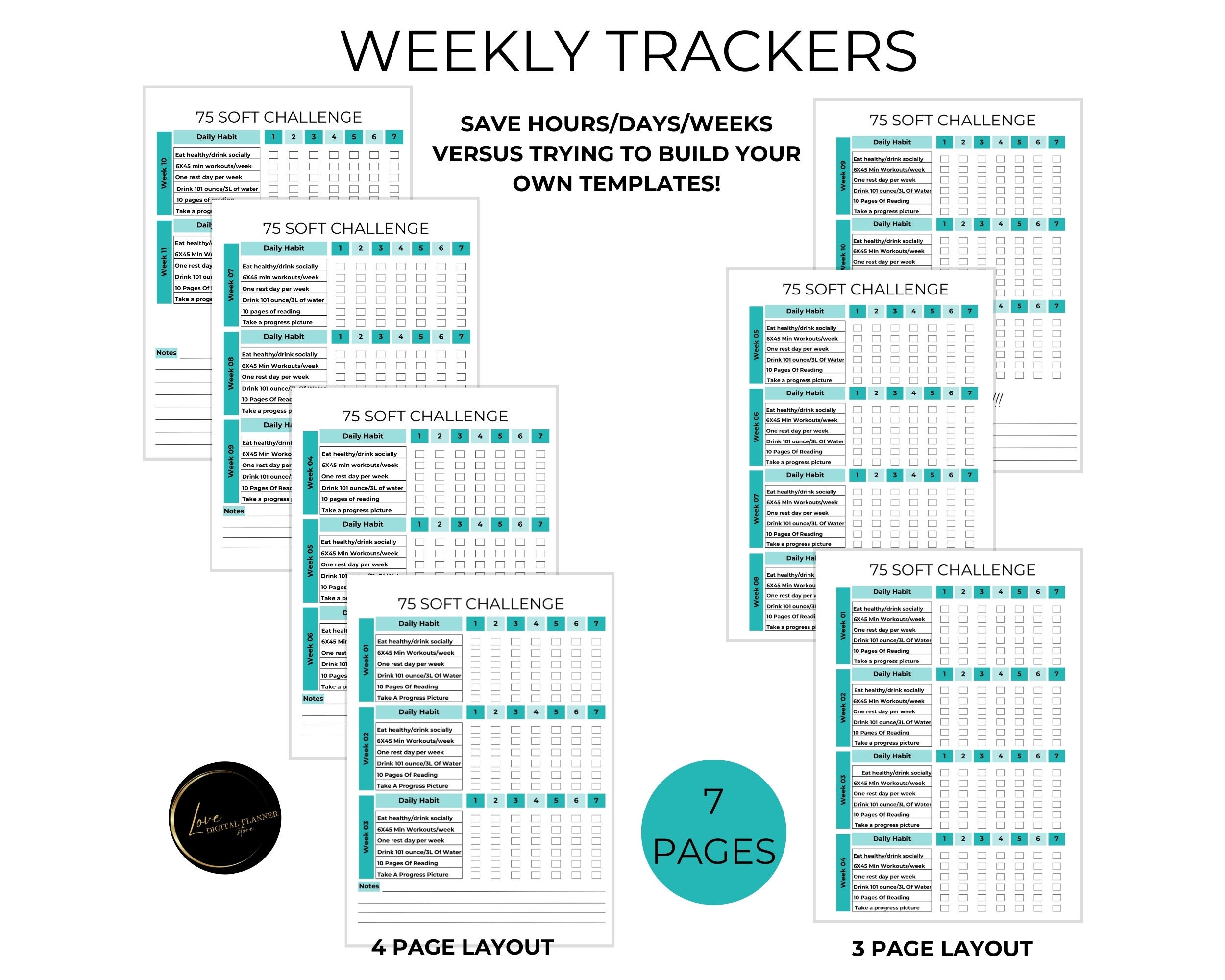 75 Soft Challenge Tracker EDITABLE | Canva Template | 75 Soft Printable ...