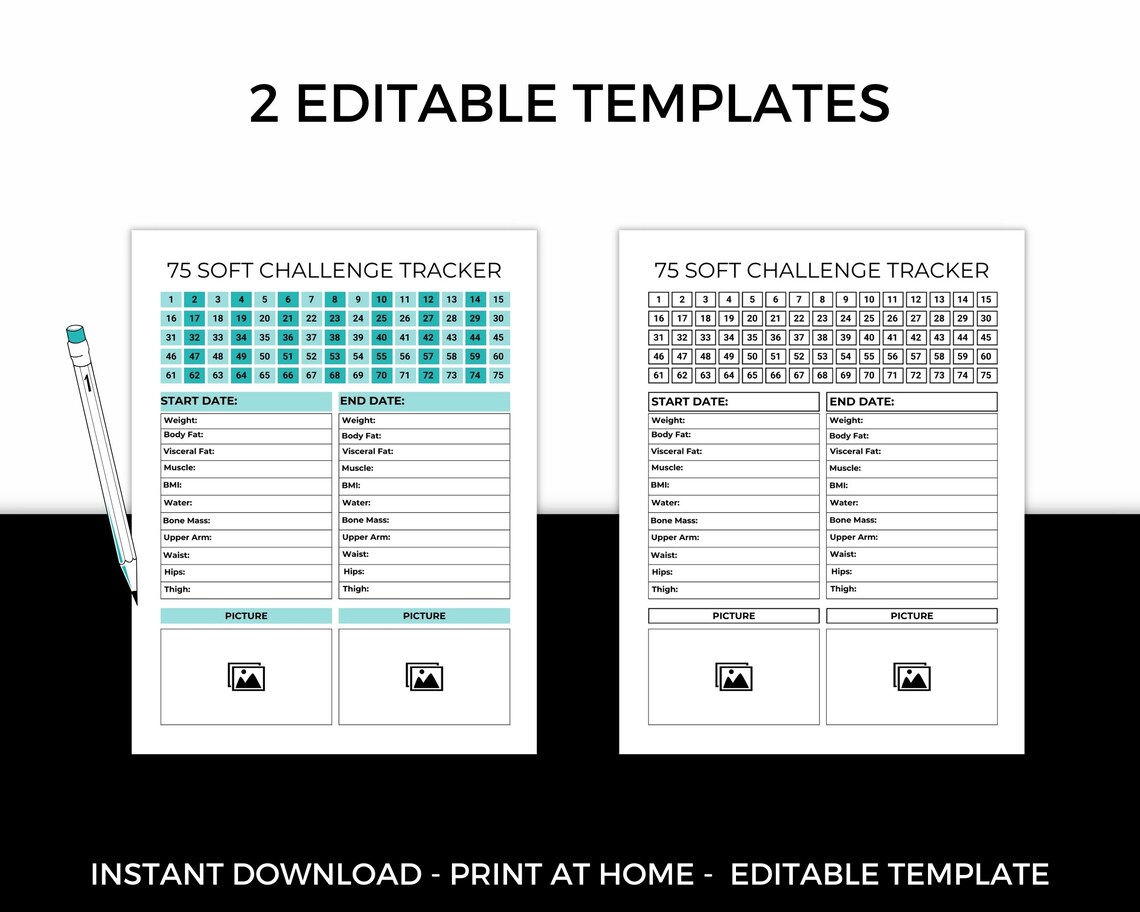 75 Soft Challenge Tracker EDITABLE Customizable Canva Template 75 Soft ...