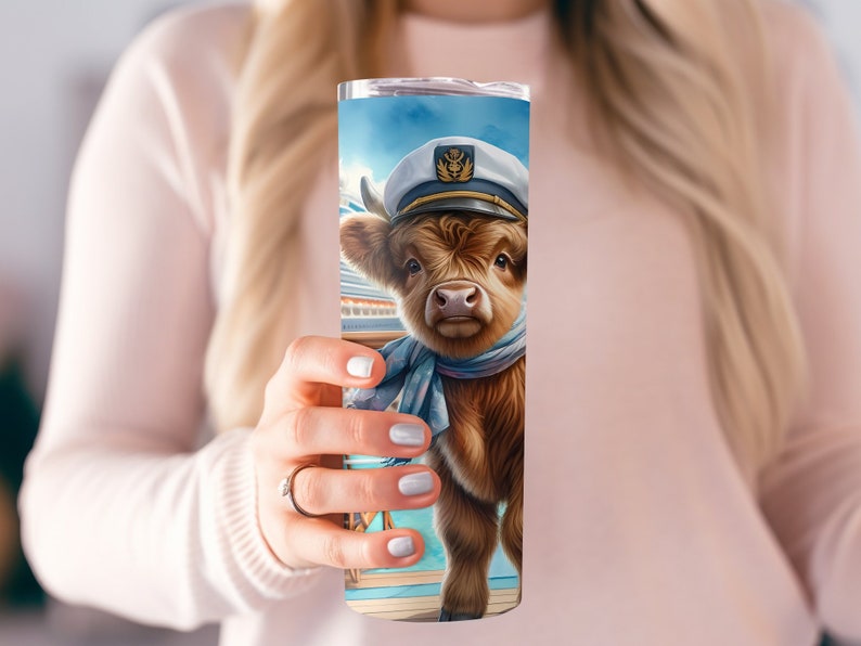 Highland Cow Captain Nautical Tumbler, Cruise Ship Animal Theme Travel ...