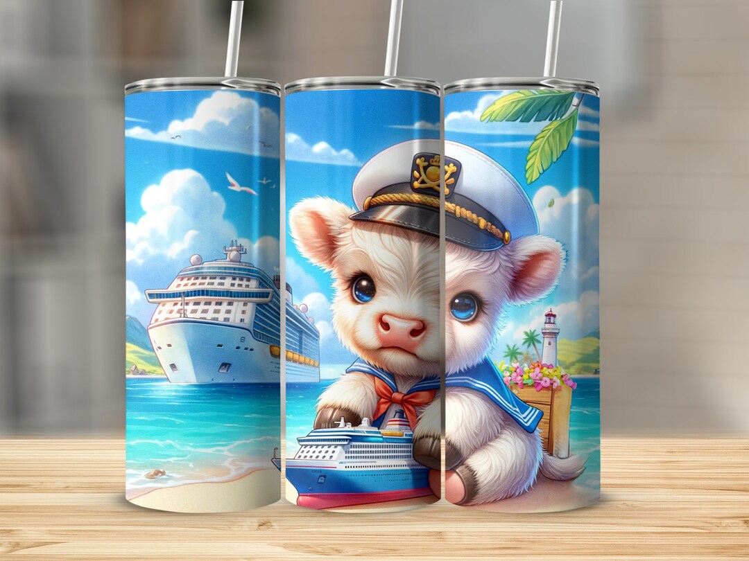 Nautical Highland Cow Tumbler, Cute Captain Cow Design, Travel and ...