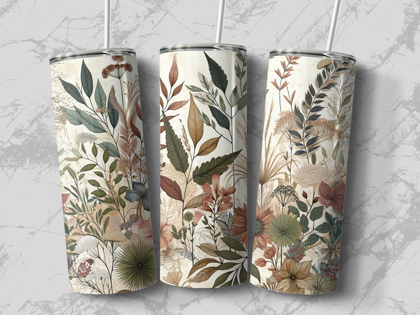 Boho Floral Tumbler, Elegant Insulated Drinkware, Unique Botanical ...