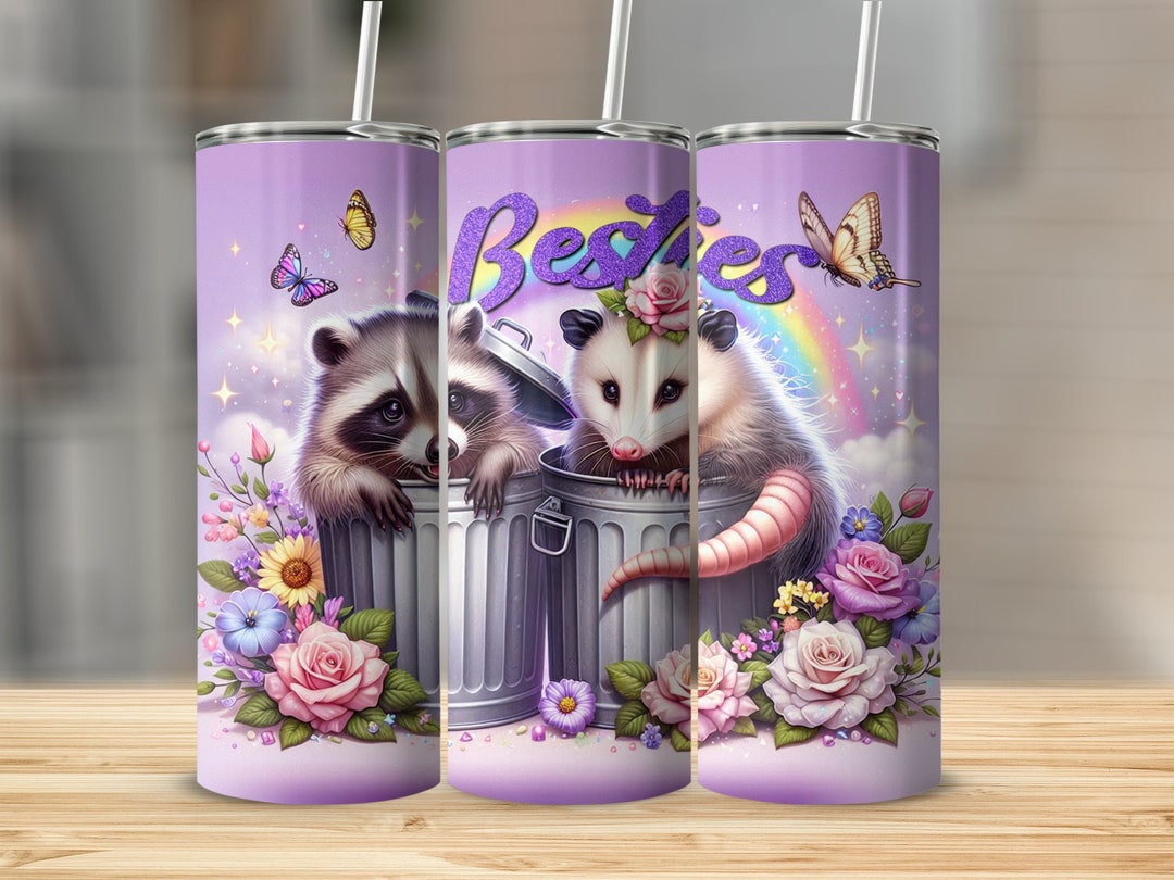 Cute Animal Besties Tumbler, Raccoon and Possum Design, Friends Forever ...