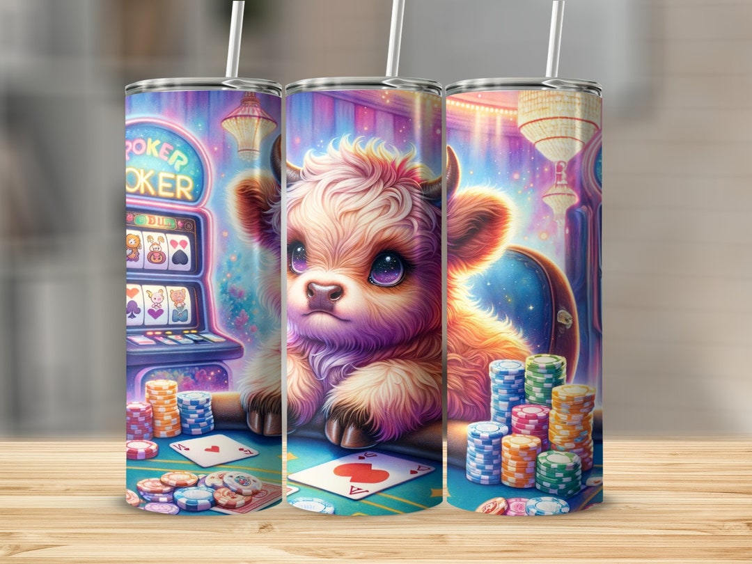 Highland Cow Poker Tumbler, Cute Cartoon Calf Gambling, Unique Animal ...