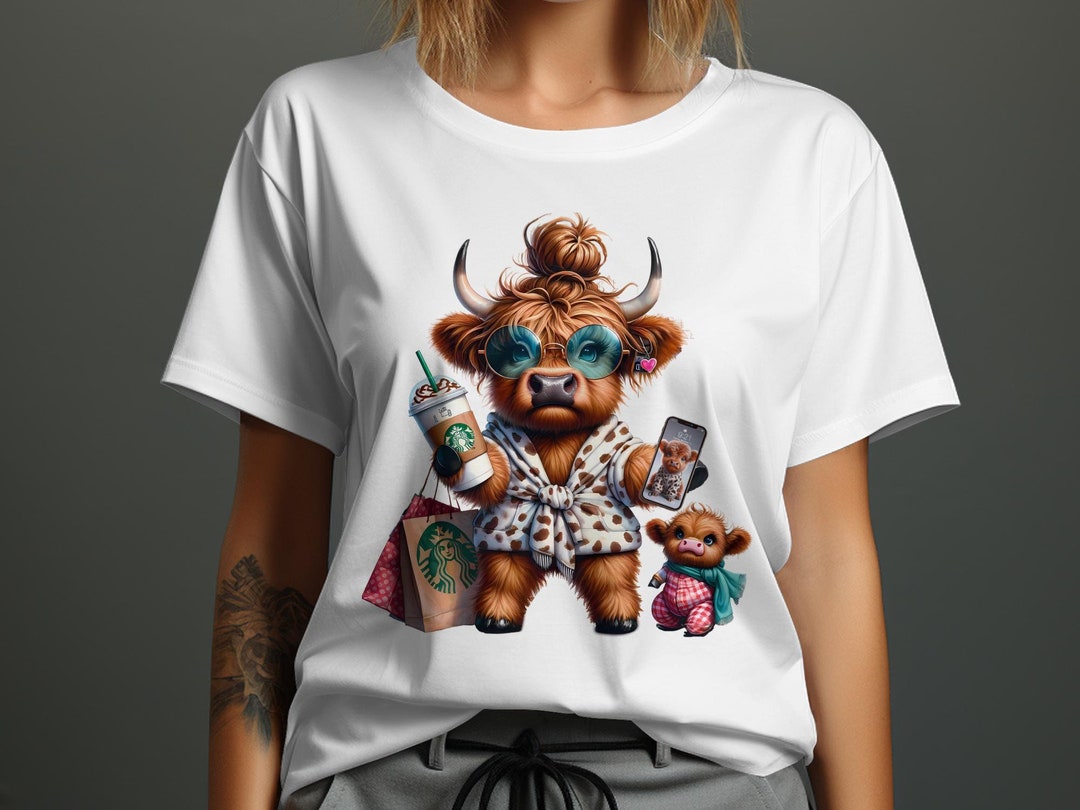 Hot Mess Mom Highland Cow Design, Funny Highland Cow Mom Life T-shirt ...