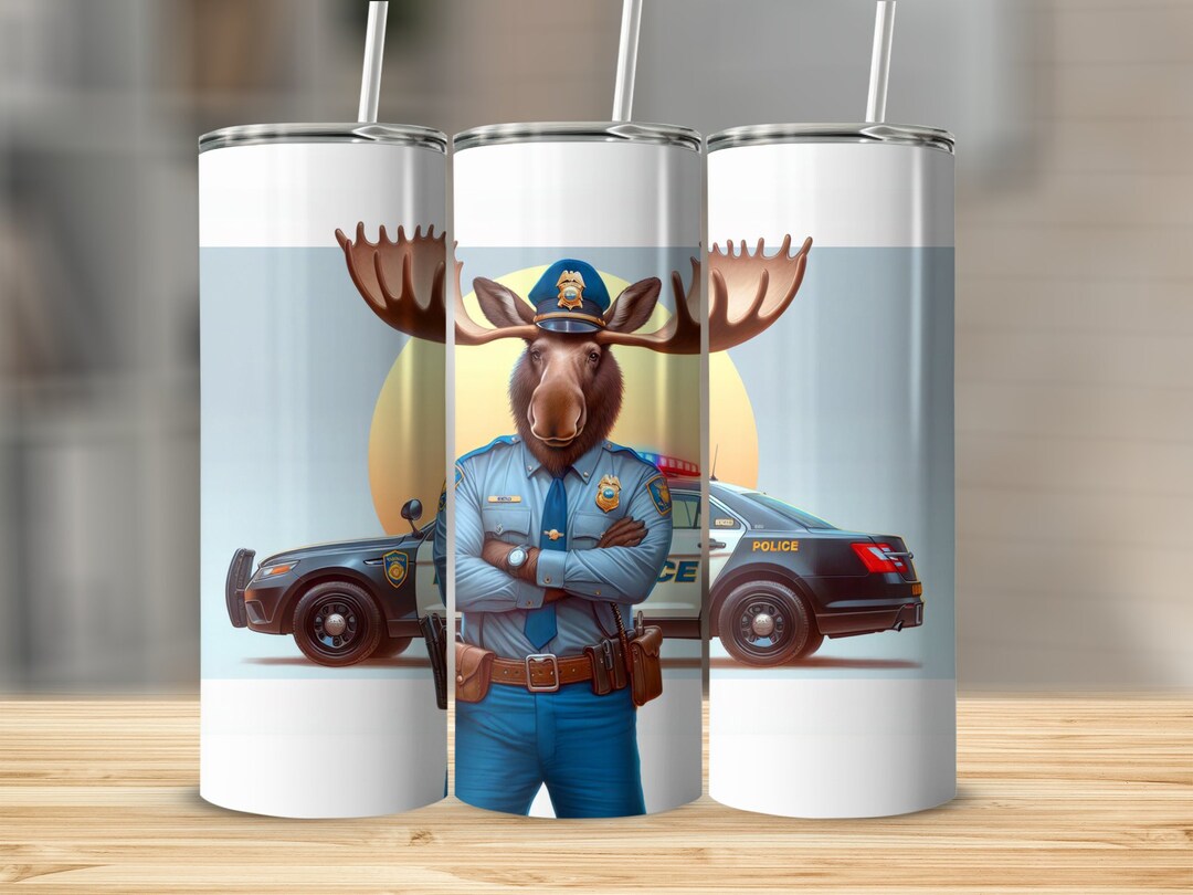 Funny Police Moose Tumbler, Cute Novelty Animal Art Tumbler, Unique ...