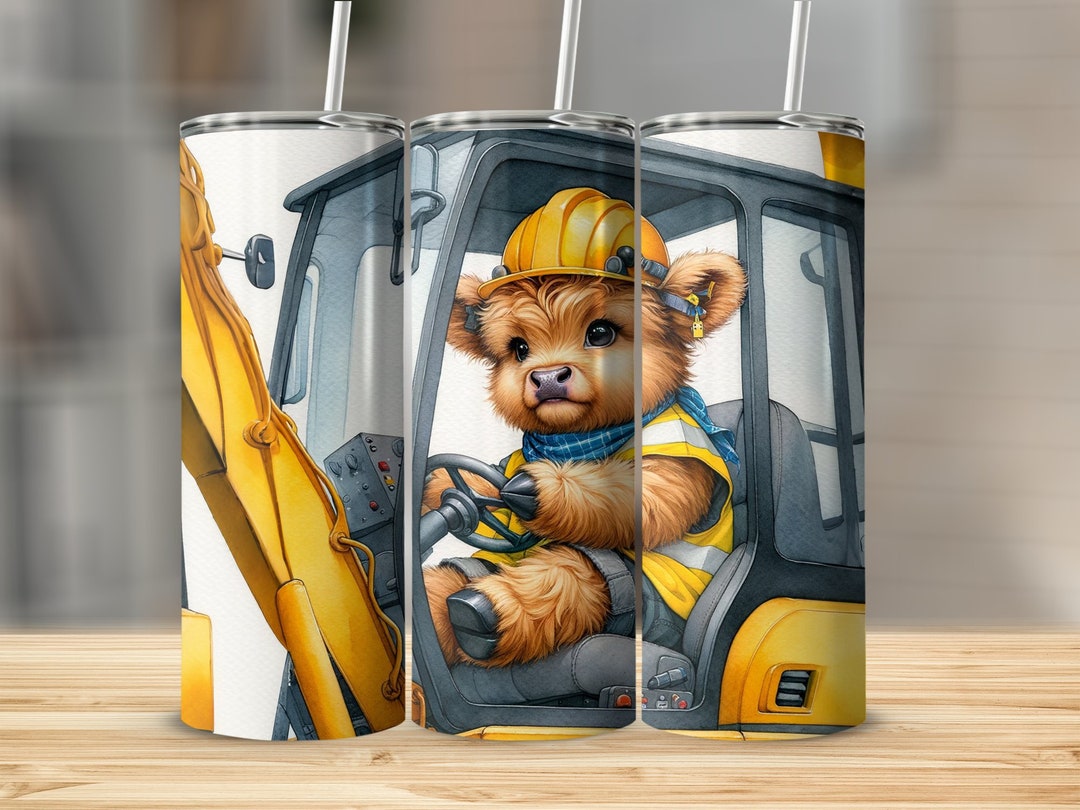Cute Construction Highland Cow Tumbler, Adorable Cow Tumbler for Kids ...