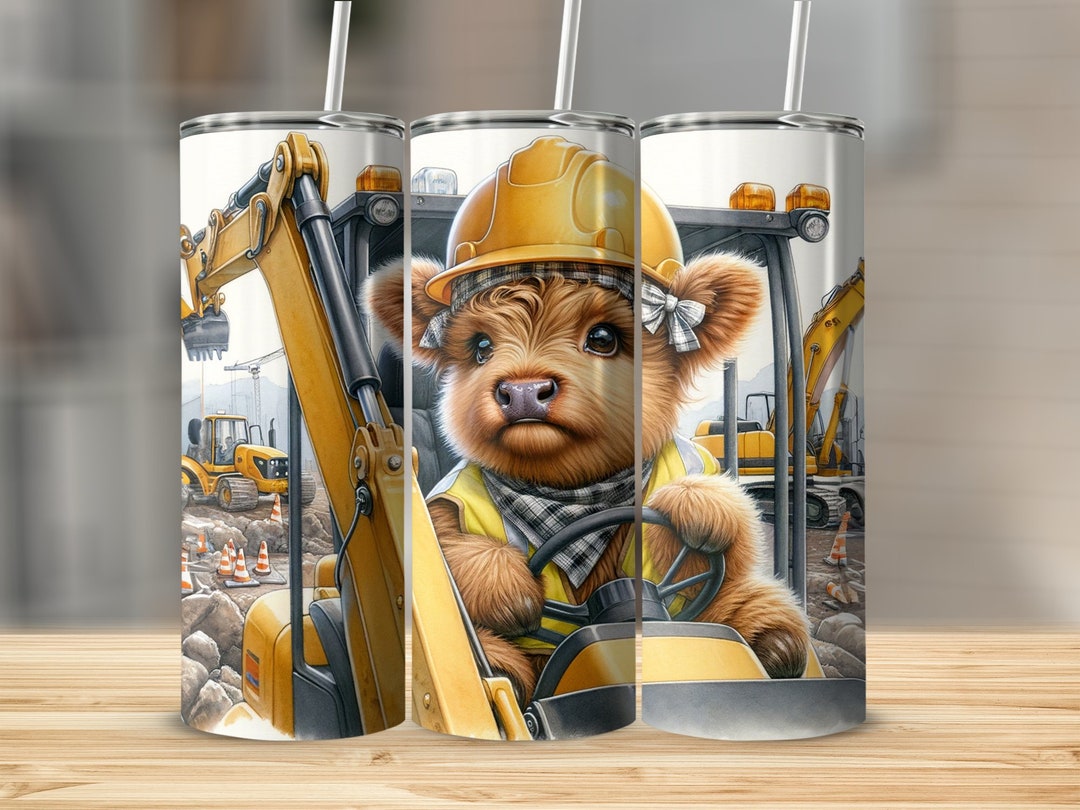 Construction Lover Highland Cow Tumbler, Funny Cow With Construction ...