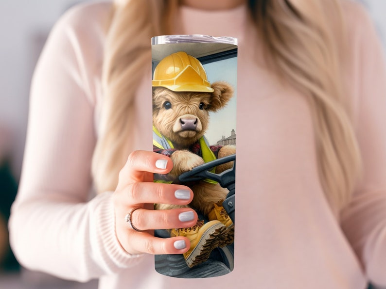 Adorable Highland Cow Construction Themed Tumbler, Cute Cow Worker ...