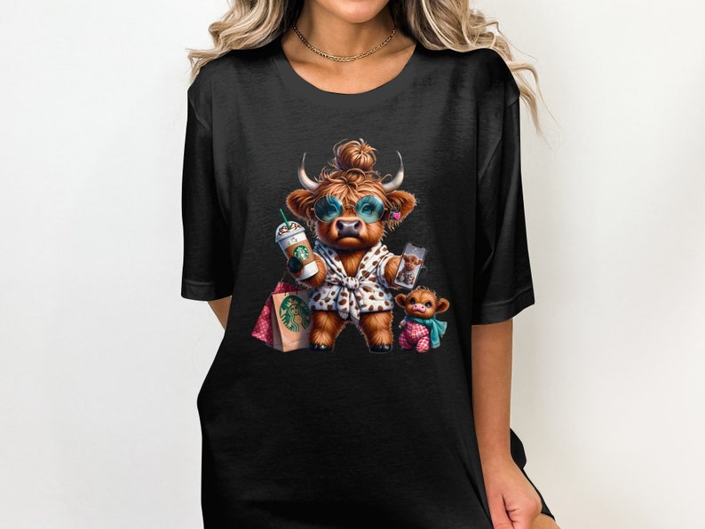 Hot Mess Mom Highland Cow Design, Funny Highland Cow Mom Life T-shirt ...