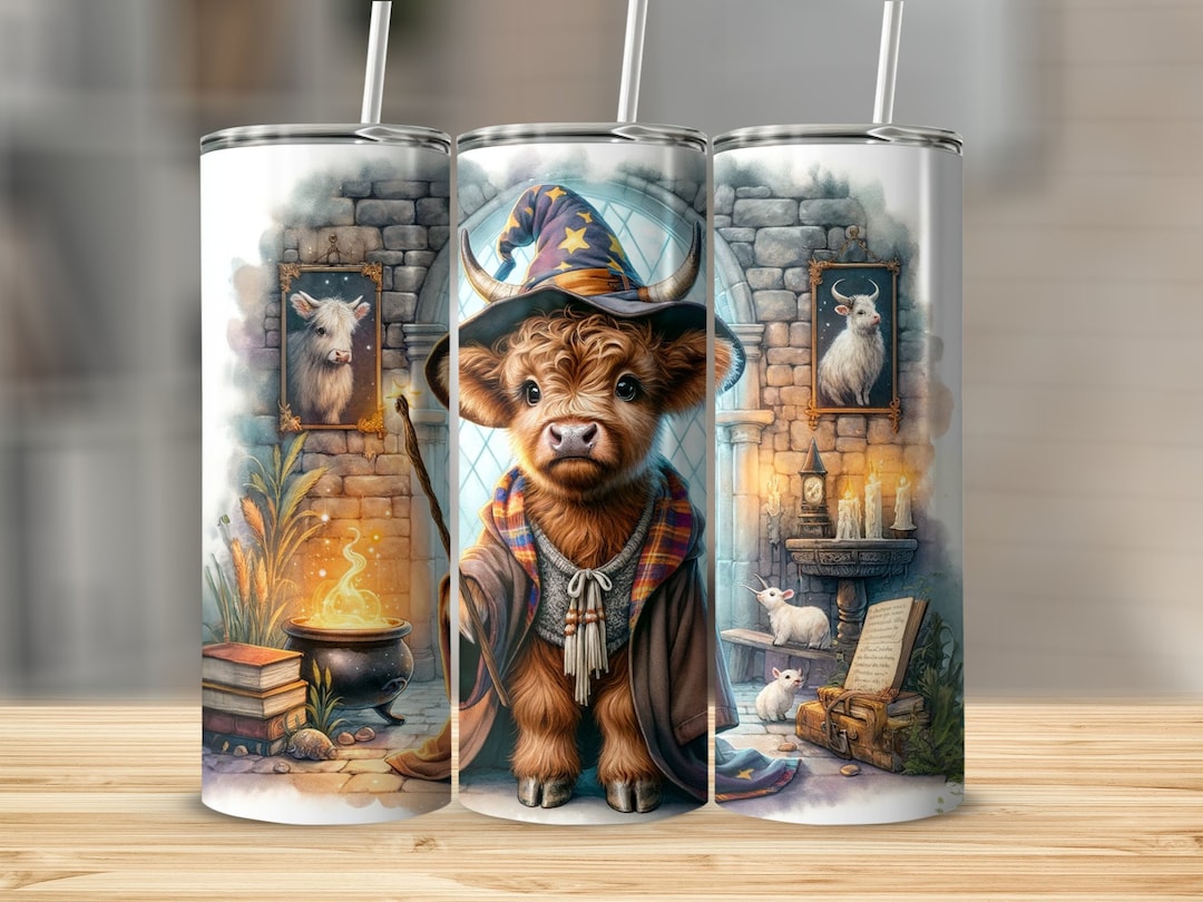 Wizard Highland Cow Tumbler, Magical Cow Witchcraft, Fantasy Animal Art ...