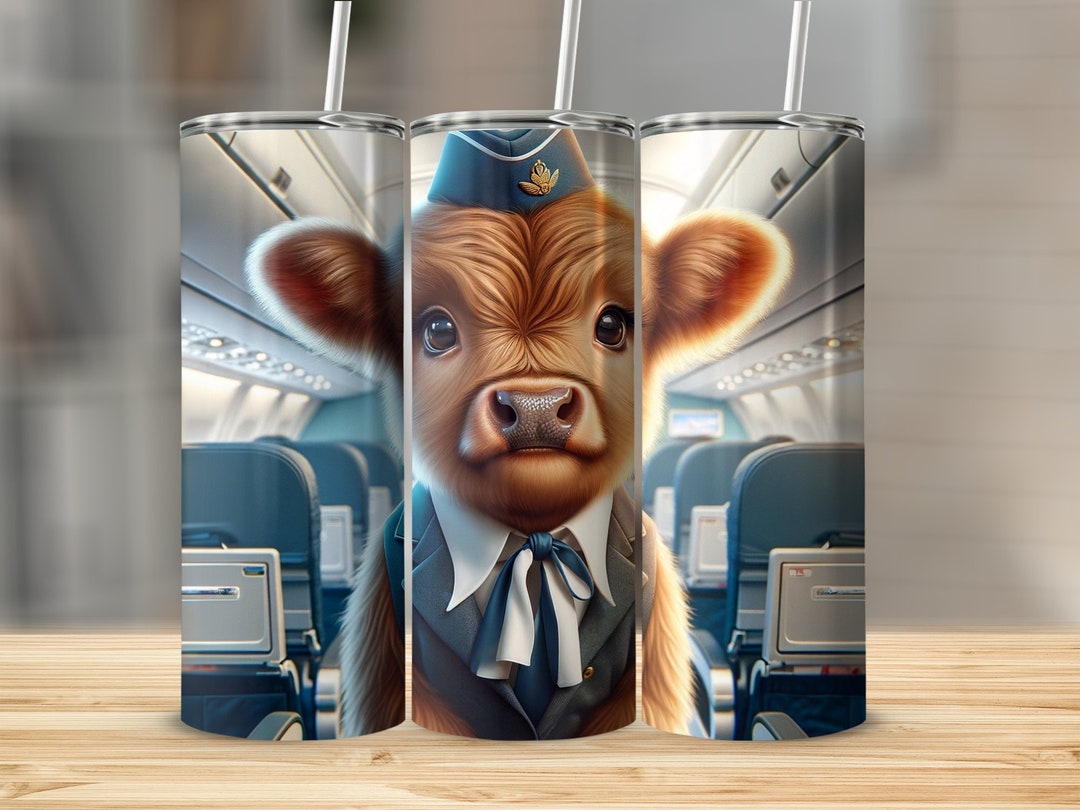 Highland Cow Pilot Tumbler Cup, Cute Animal Aviation Themed Travel Mug ...