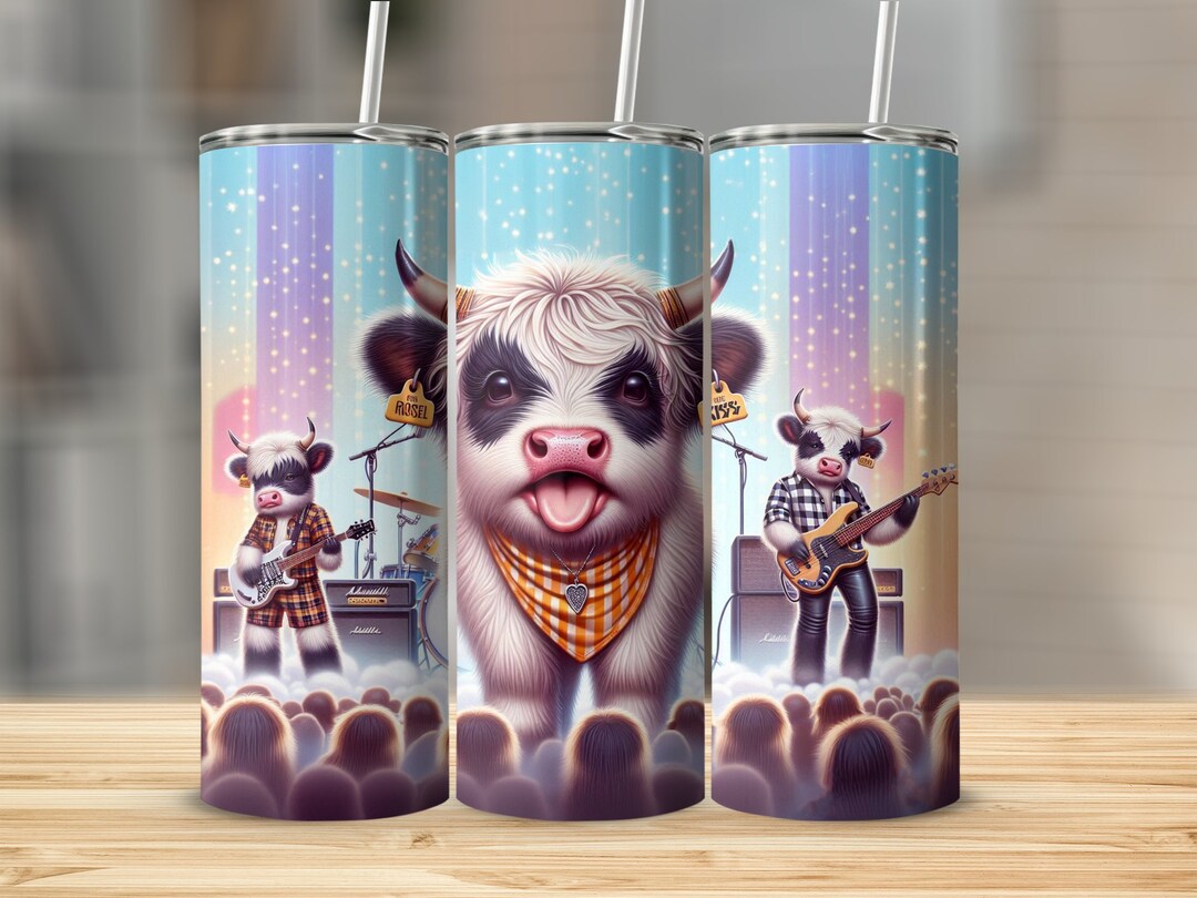 Kiss Inspired Highland Cow Tumbler, Rock Band Cow Design, 20oz Skinny ...