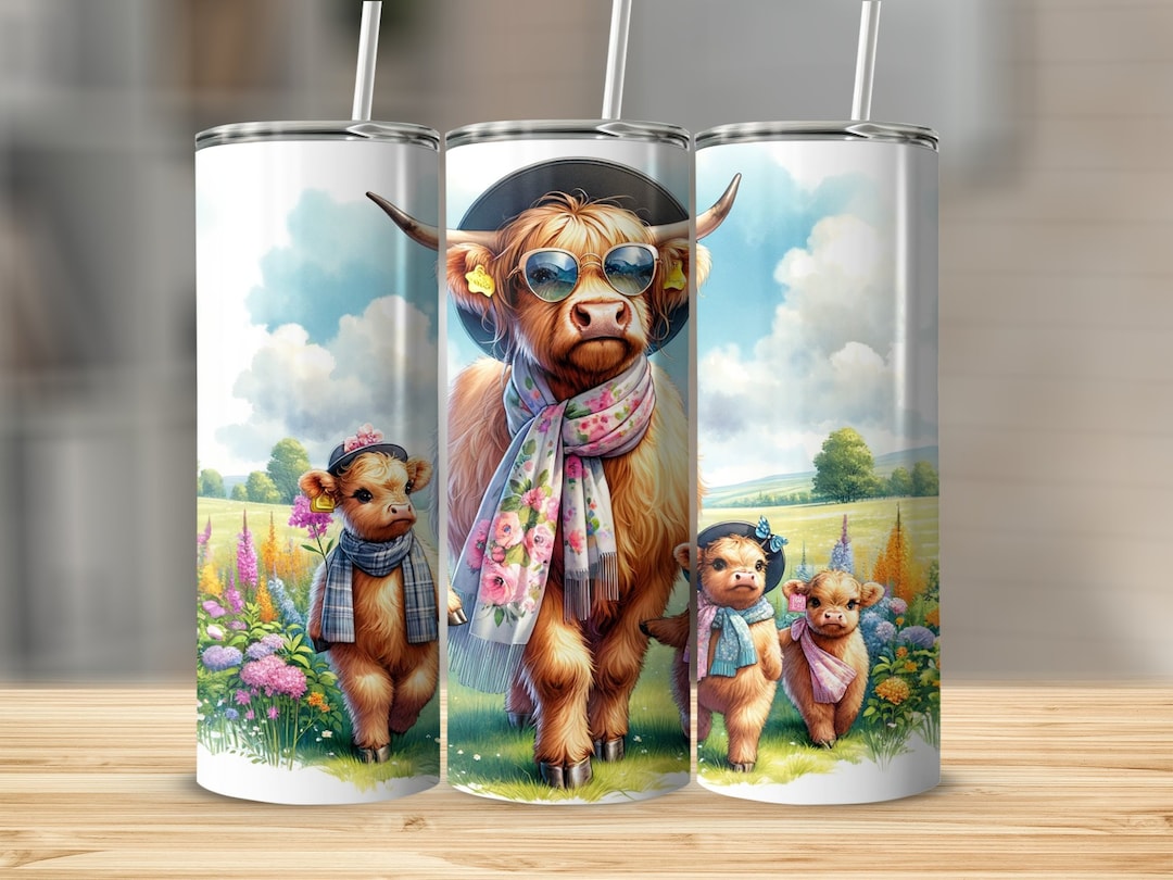 Highland Cow and Calves Tumbler, Cute Farm Animal Family Design ...