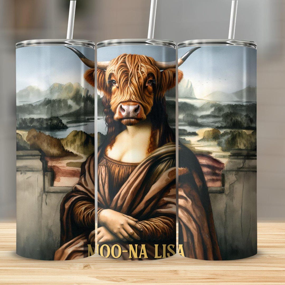 Funny Moo-na Lisa Highland Cow 20oz Skinny Tumbler, Gift for Christmas ...
