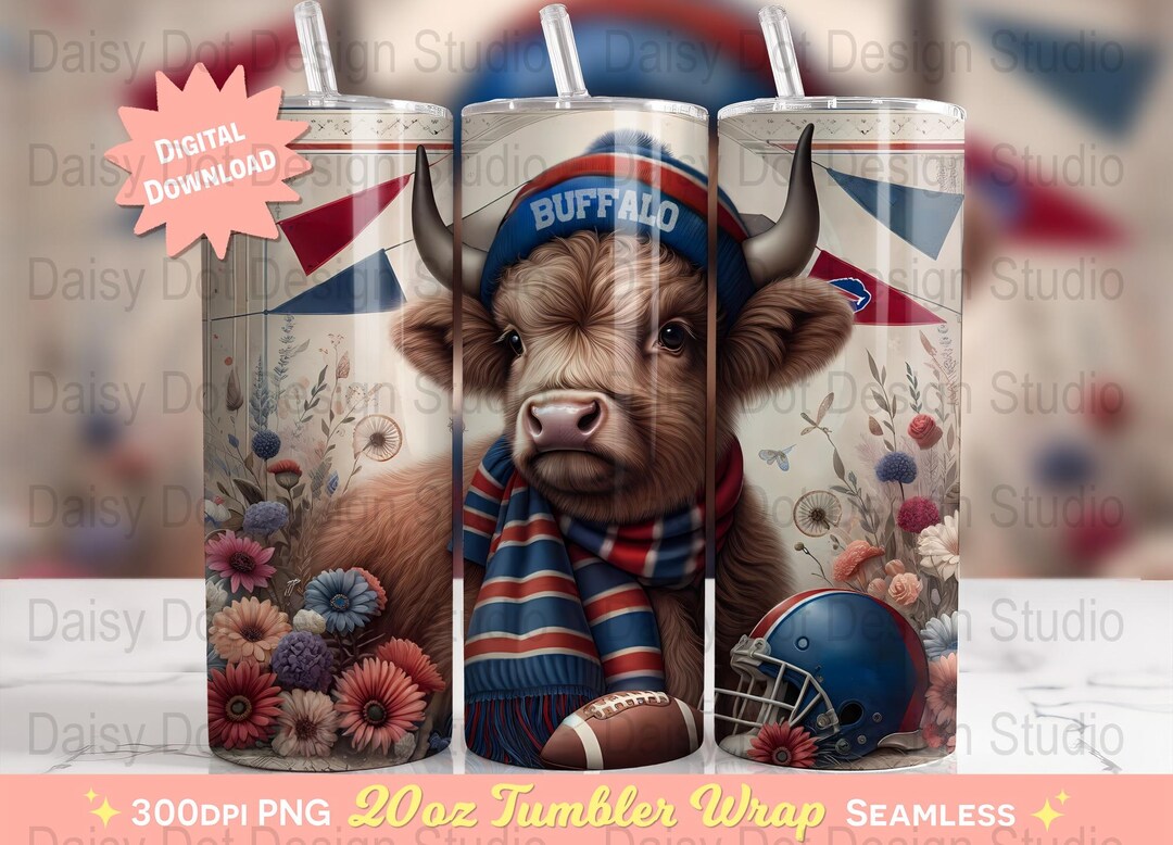 20oz Highland Cow Buffalo Football Tumbler Wrap, Seamless, Straight ...